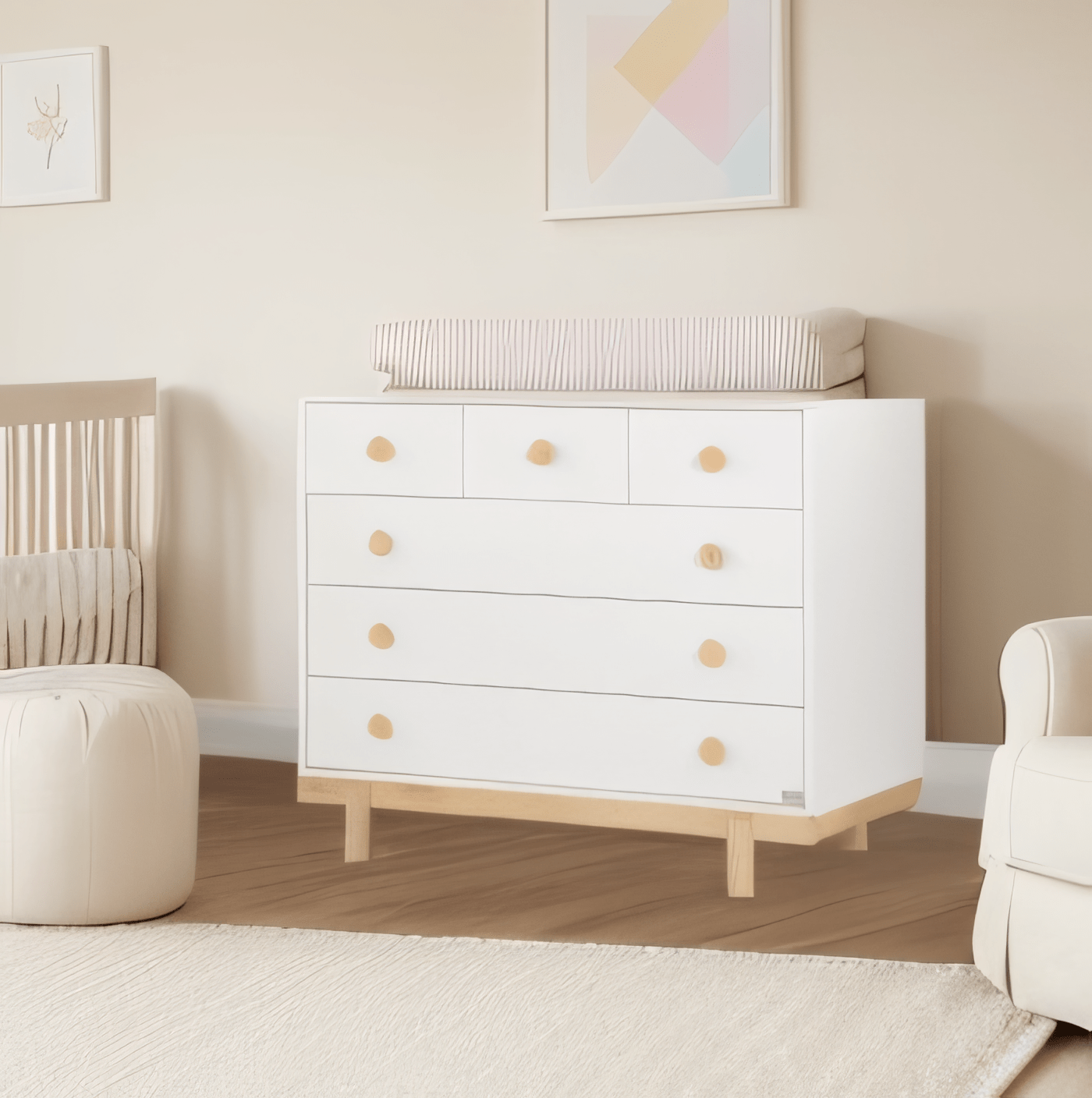 שידת תינוק דגם בליסימו 1.2 לבן + טבעי – Shilav