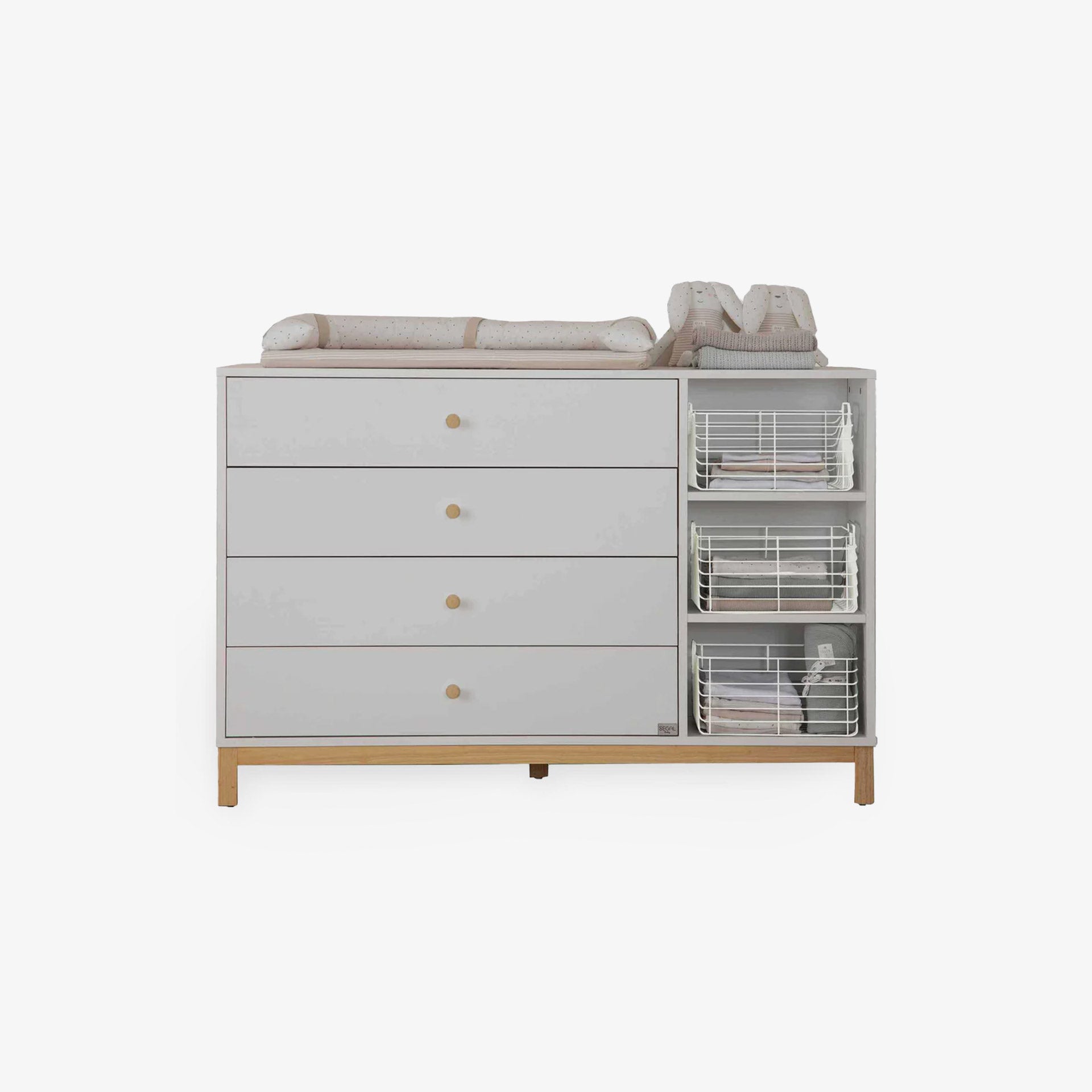 שידת תינוק דגם עדי 1.4 לבן +טבעי סל לבן – Shilav